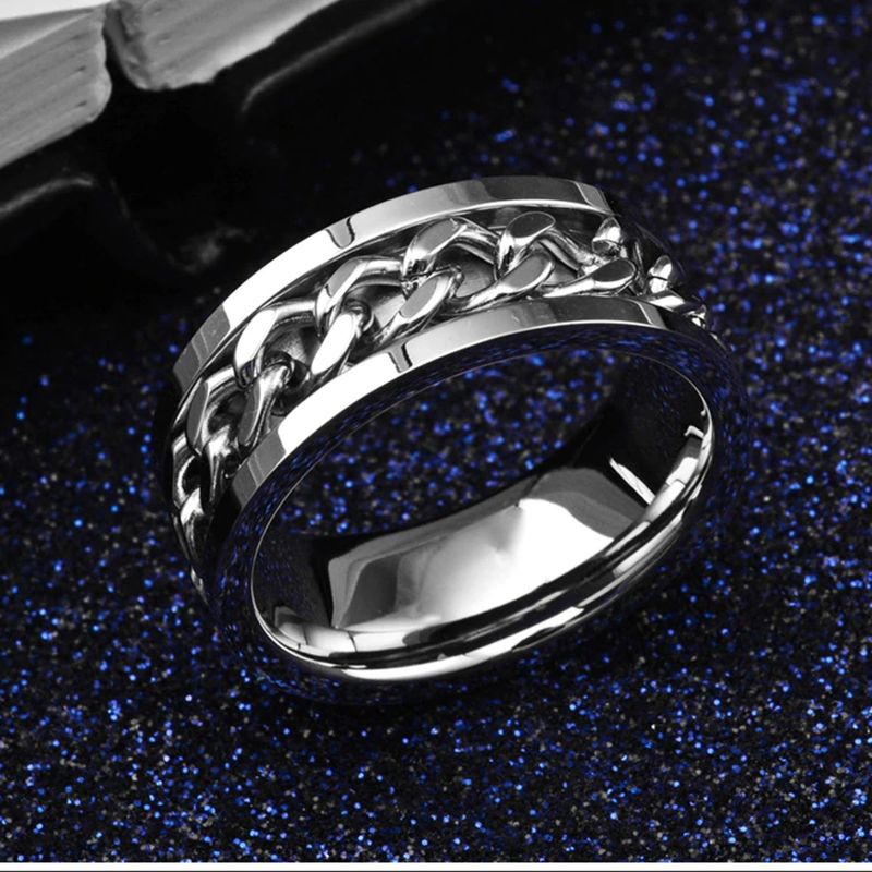 Buy Fabula Silver Stainless Steel Chain Broad Band Fashion Ring For Men ...