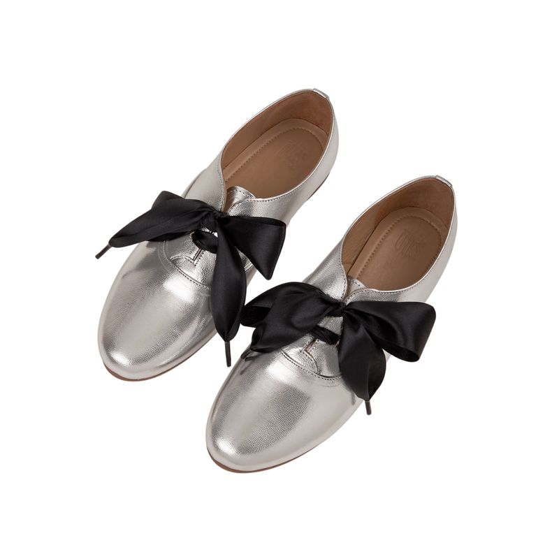Buy SKO Silver Solid Shoes With Ribbon Lace Online