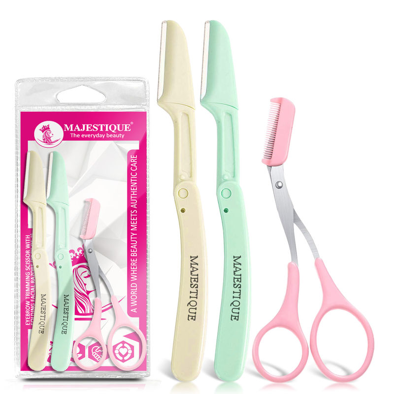 Buy Majestique Eyebrow Trimming Scissors With Folding Facial Razors Online