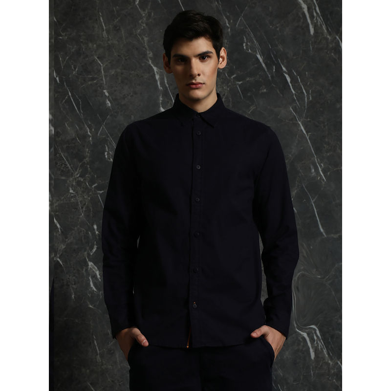 Buy BREAKBOUNCE Navy Blue Regular Fit solid Full Sleeve Shirt Online