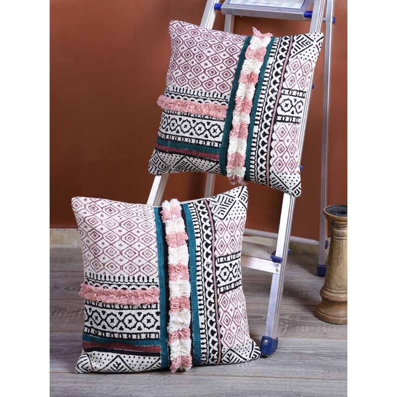 Buy eyda Hand Block Printed Multi Color Cushion Cover Set Of 2-18X18 ...