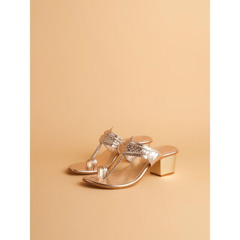 Buy Eridani Detailed Liza Rosegold Kolhapuri Heels Online