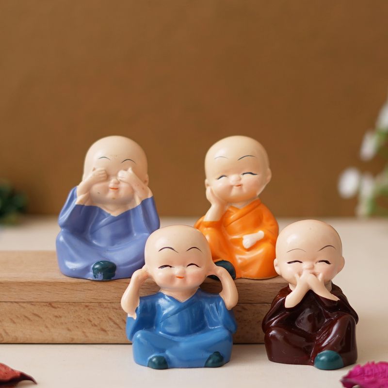 Buy eCraftIndia Set Of 4 Cute Little Monk Buddha Statues Decorative ...