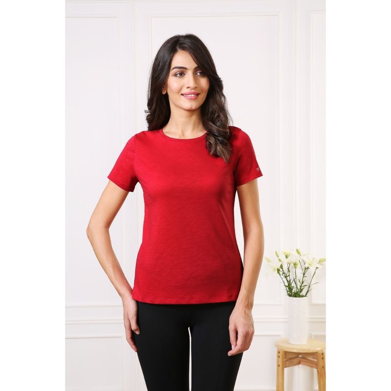 Buy Van Heusen Women Crew Neck & Short Sleeve Lounge T-Shirt - Cherry Red Online