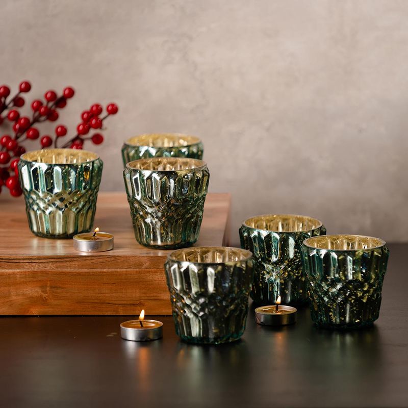 Buy SG Home Spiked Glass Aqua Votives Hamper (Set of 6) Online