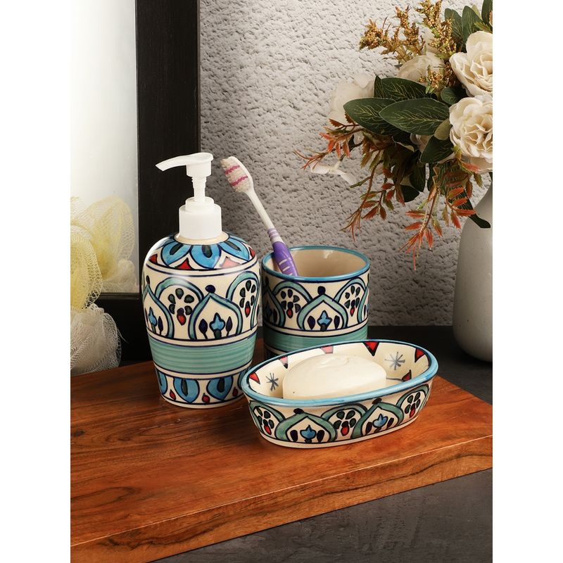 Buy VarEesha The Royal Crown Blue Ceramic Bathroom Accessories Set of 3 ...