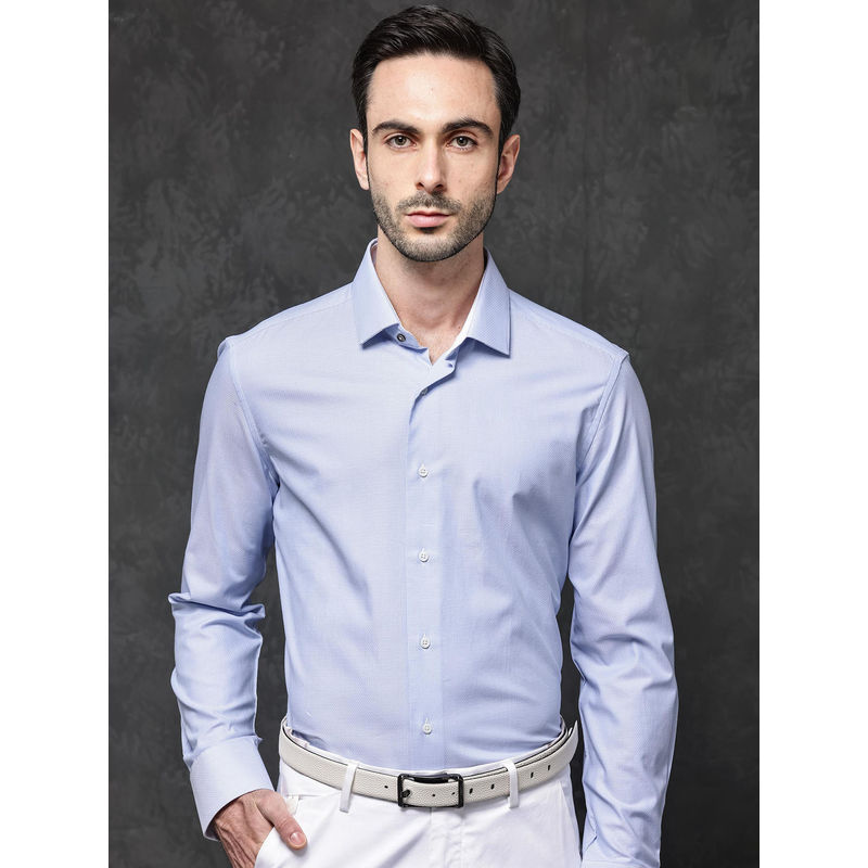 Buy Rare Rabbit Men Blue Textured Casual Shirt Online