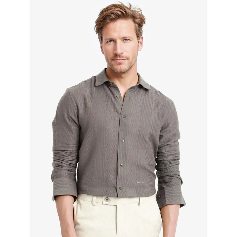 Buy Rare Rabbit Men Grey Textured Casual Shirt Online