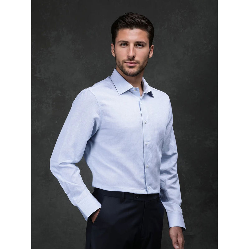 Buy Rare Rabbit Men Blue Solid Formal Shirt Online