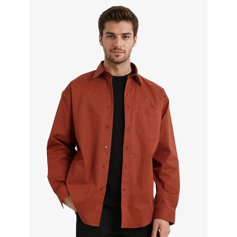 Buy Rare Rabbit Men Rust Solid Casual Shirt Online