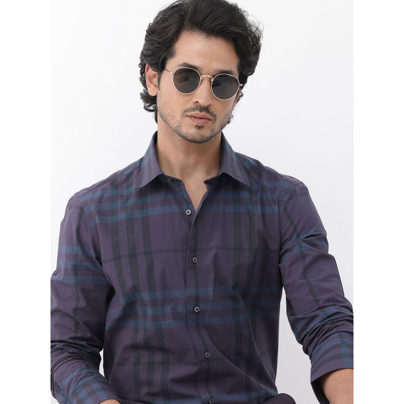 Buy Rare Rabbit Men Navy Blue Checks Casual Shirt Online