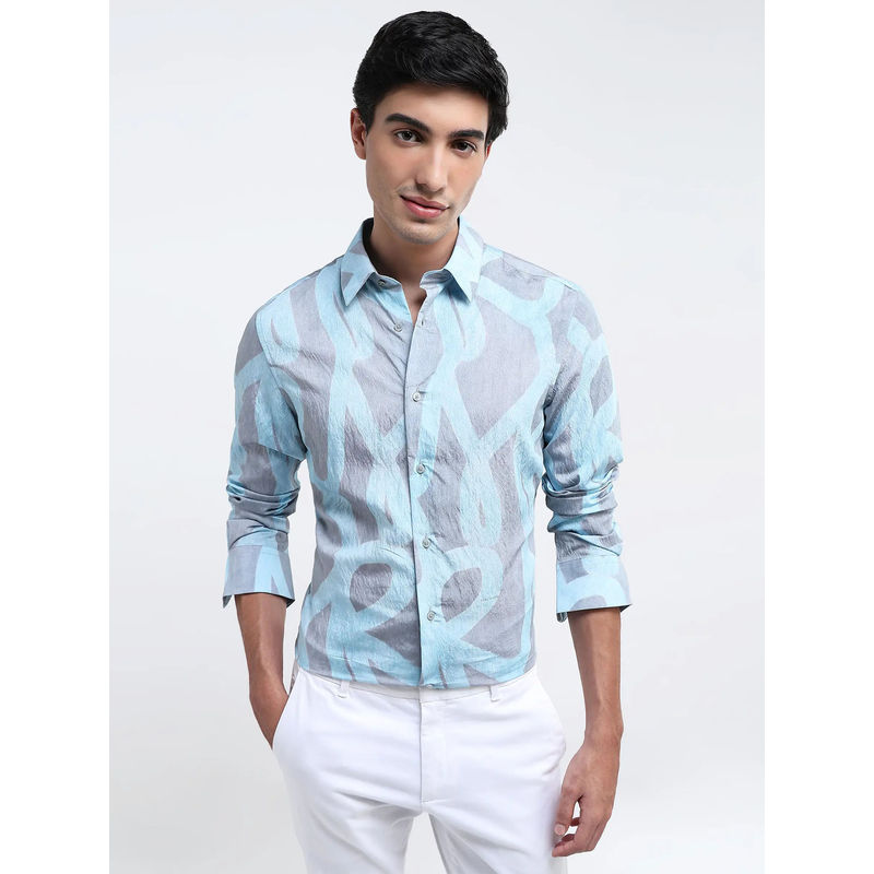 Buy Rare Rabbit Men Blue Abstract Casual Shirt Online