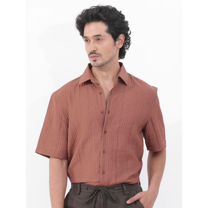 Buy Rare Rabbit Men Rust Textured Casual Shirt Online