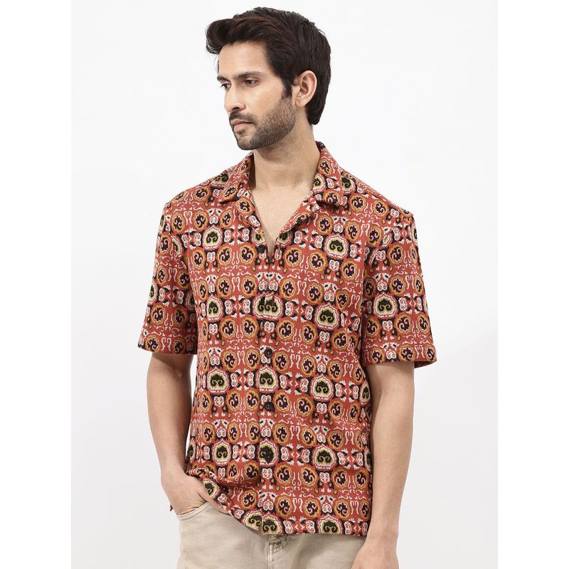 Buy Rare Rabbit Men Rust Printed Casual Shirt Online