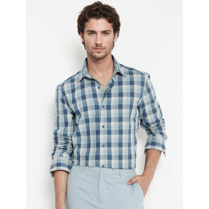 Buy Rare Rabbit Men Blue Checks Casual Shirt Online