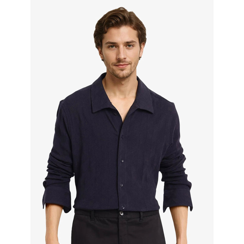 Buy Rare Rabbit Men Navy Blue Solid Casual Shirt Online