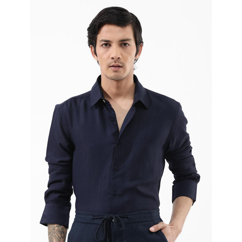 Buy Rare Rabbit Men Navy Blue Solid Casual Shirt Online