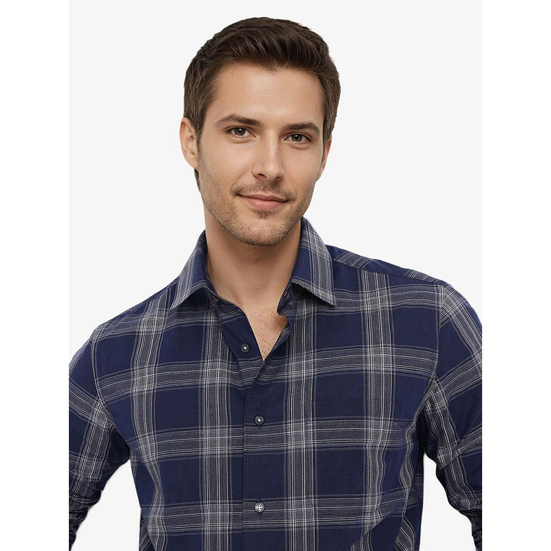 Buy Rare Rabbit Men Navy Blue Checks Casual Shirt Online