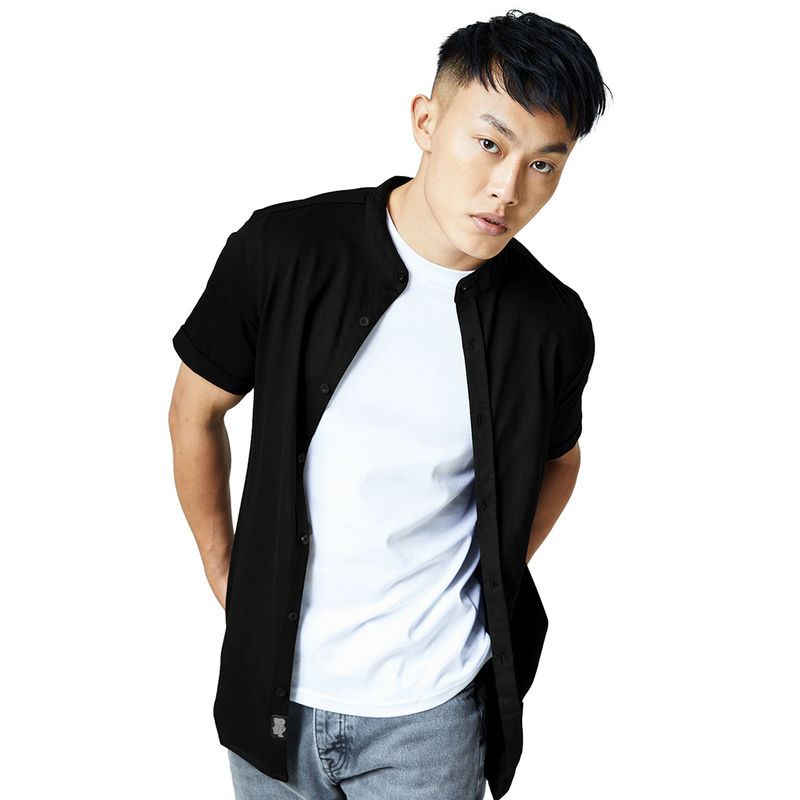 Buy The Souled Store Solid Midnight Black Knit Shirts For Men Online