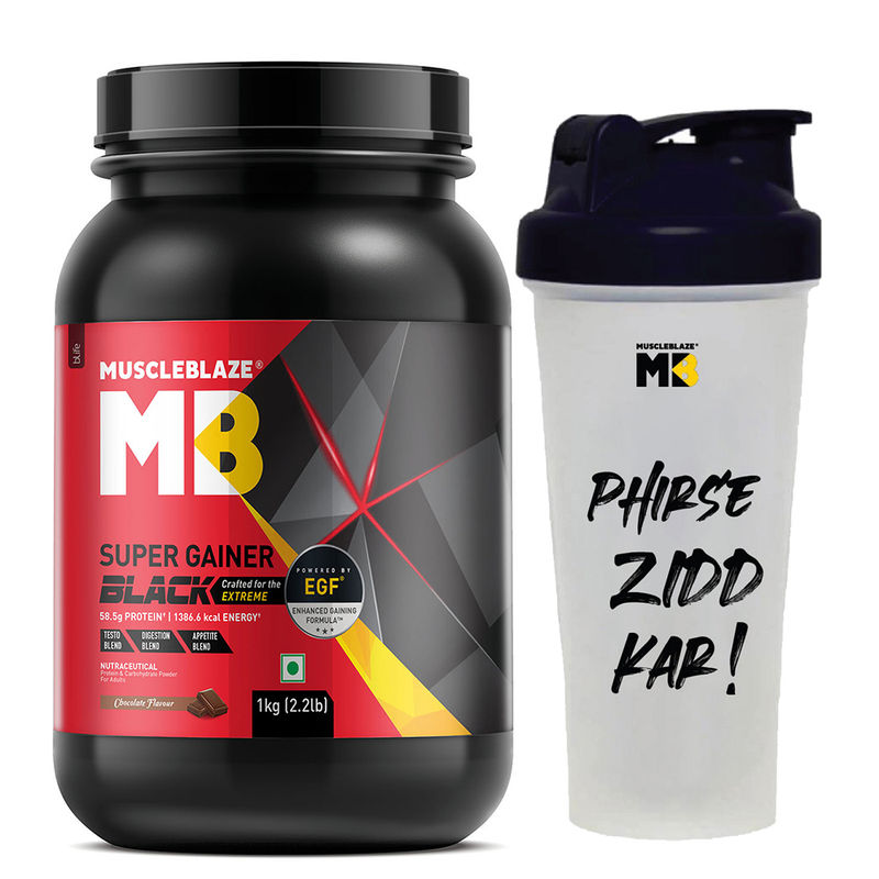 Buy Muscleblaze Super Gainer Black With Egf - Chocolate With Shaker ...