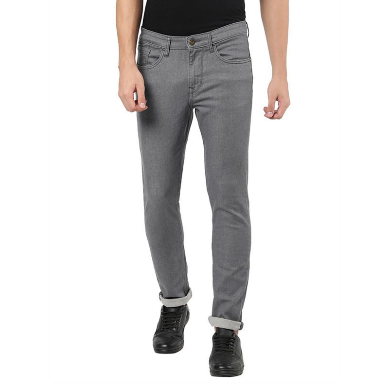 Buy AD By Arvind Men Grey Cotton Lycra Regular Fit Denim Online