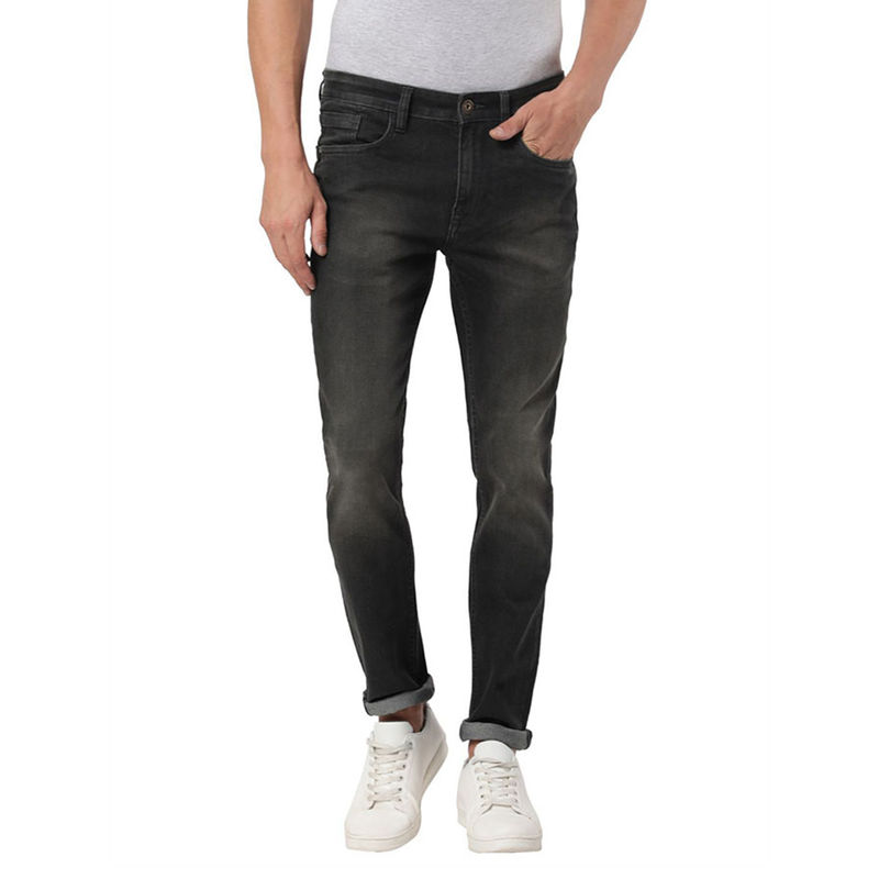 Buy AD By Arvind Men Black Cotton Lycra Regular Fit Denim Online