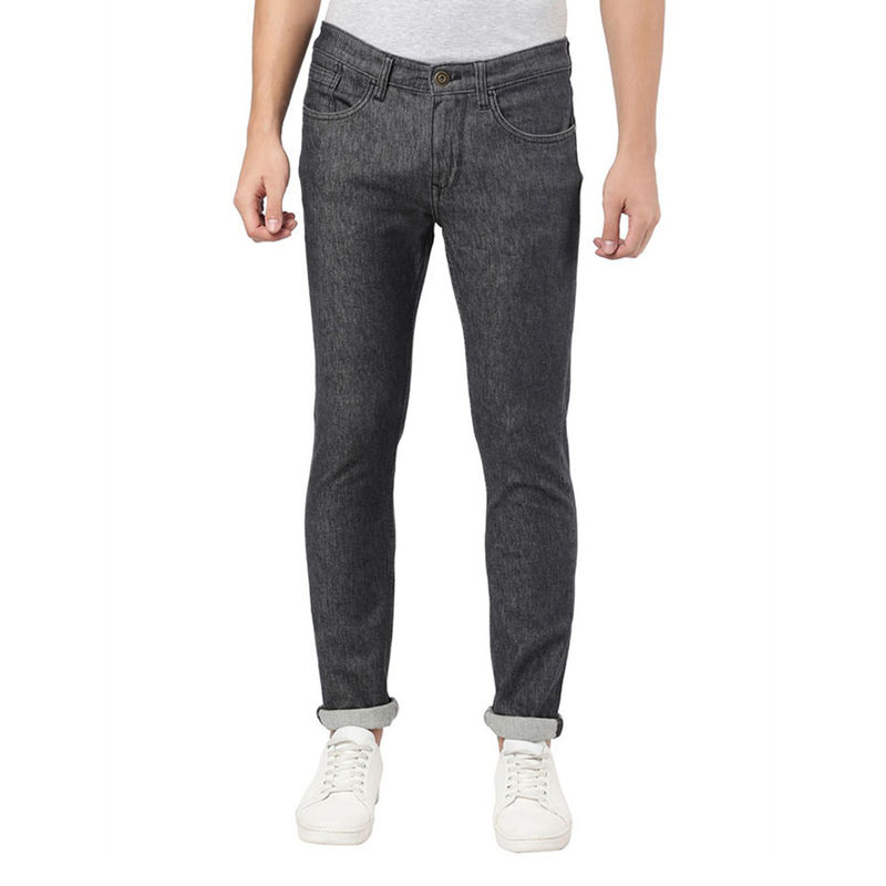 Buy AD By Arvind Men Black Cotton Lycra Regular Fit Denim Online