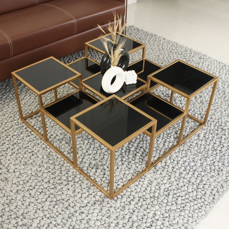 Buy Claymint Valentino Black Glass Bunching Coffee Table in Dark Gold ...
