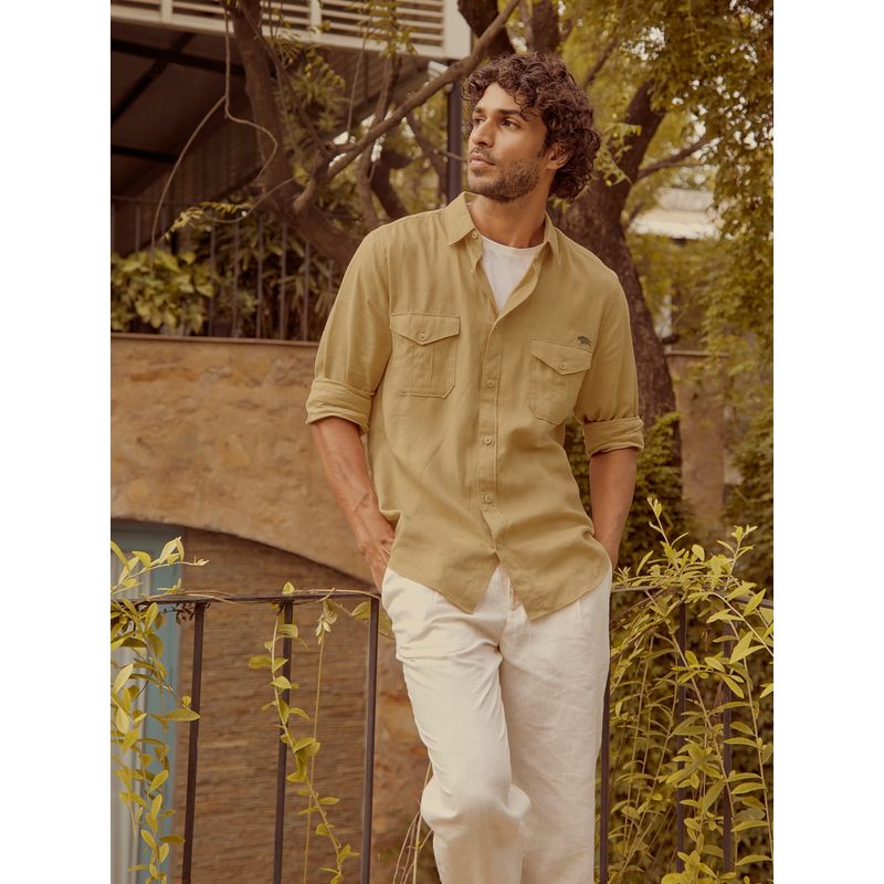 Buy Andamen Regular Fit Khaki Mist Linen Shirt Online