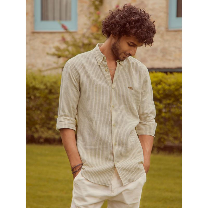 Buy Andamen Slim Fit Classic Khaki Linen Shirt Online
