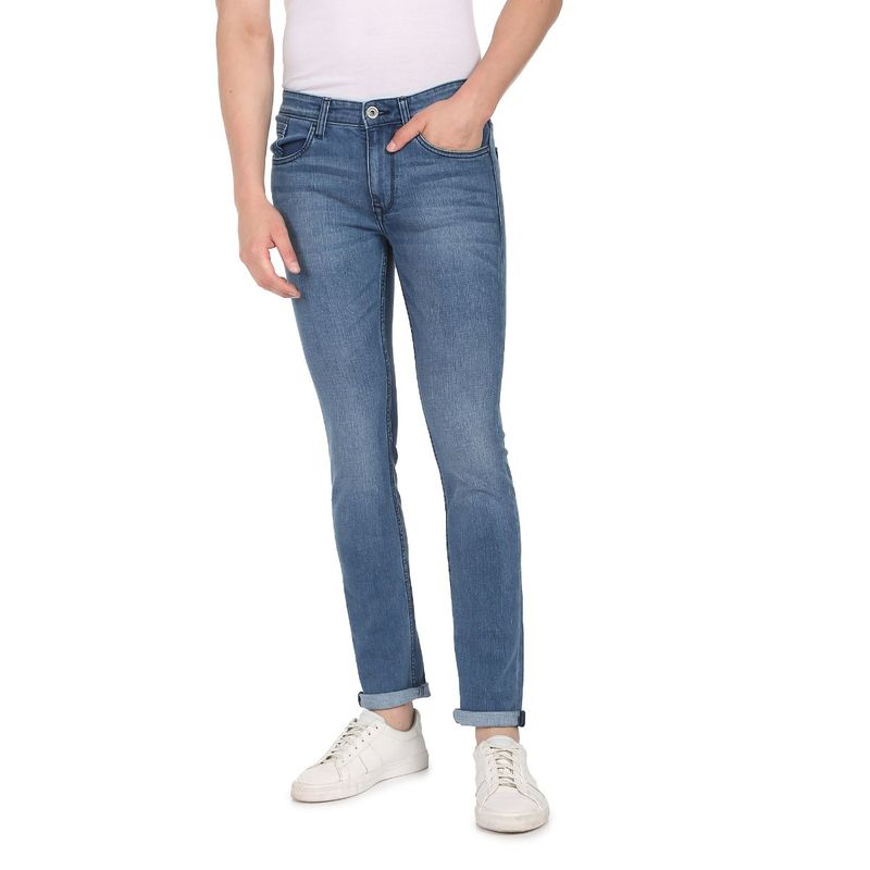 Buy AD By Arvind Men Blue Cotton Lycra Regular Fit Denim Online