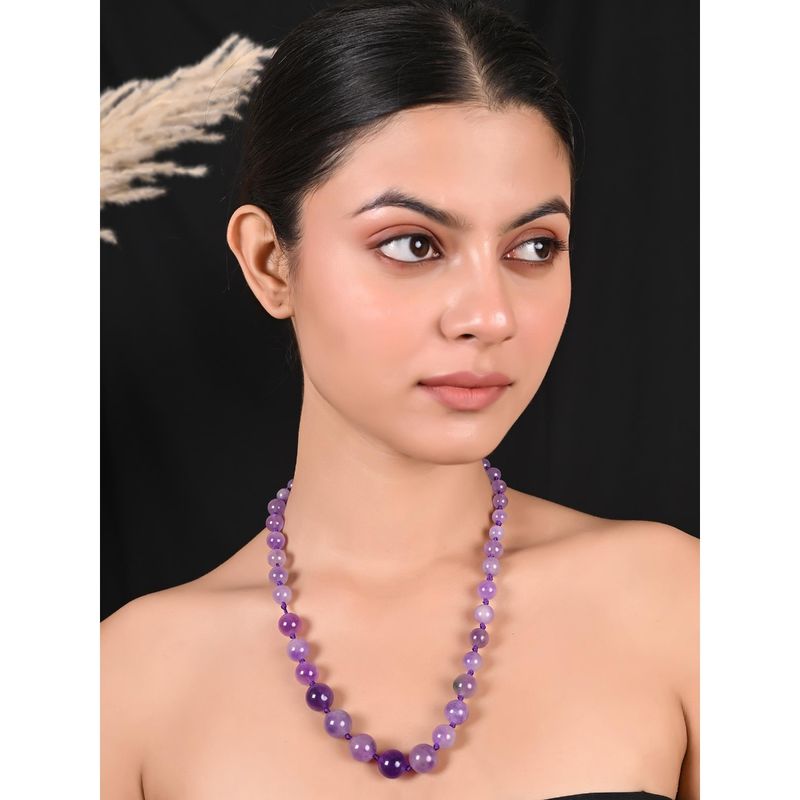 Buy Ratnavali Jewels Purple Pink Agate Stone Single Line Beads Necklace ...
