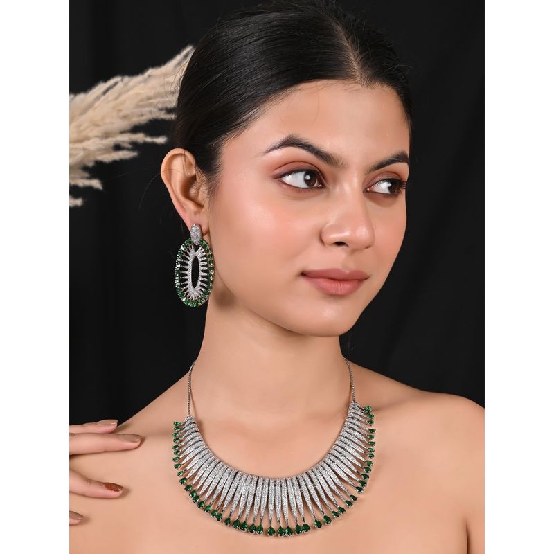 Buy Ratnavali Jewels Silver Plated Green Cz Statement Jewellery Set Online