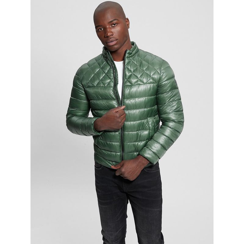 Buy Guess Men Green Solid Hight Neck Full Sleeves Puffer Jacket Online