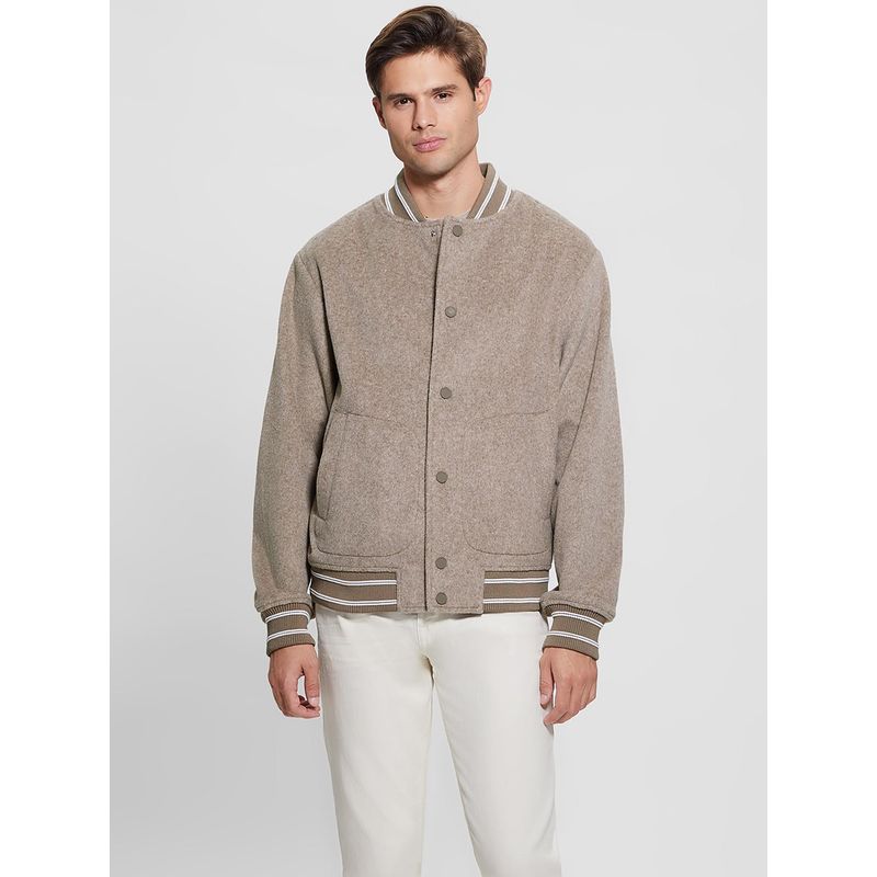 Buy Guess Men Brown Solid High Neck Full Sleeves Bomber Jacket Online