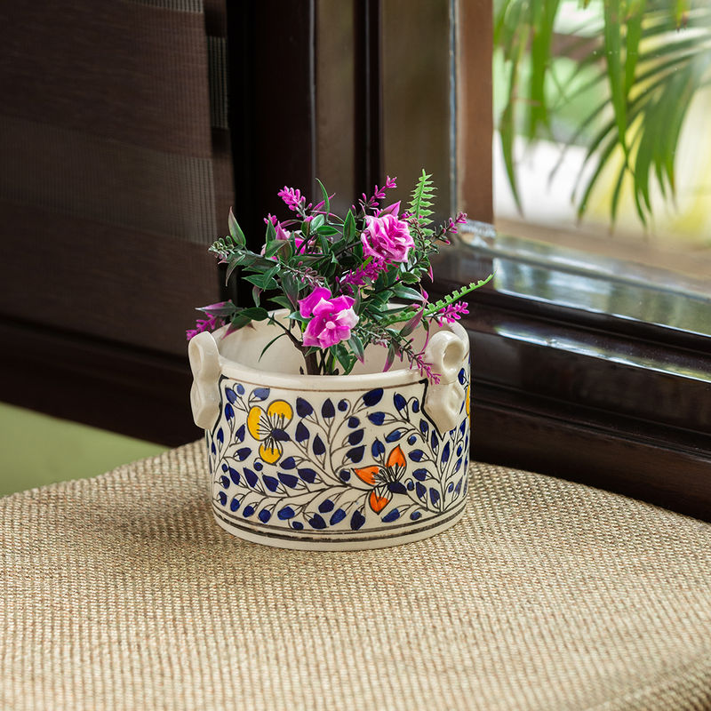 Buy ExclusiveLane Indigo Vines' Hand-painted Table Planter Pot In ...