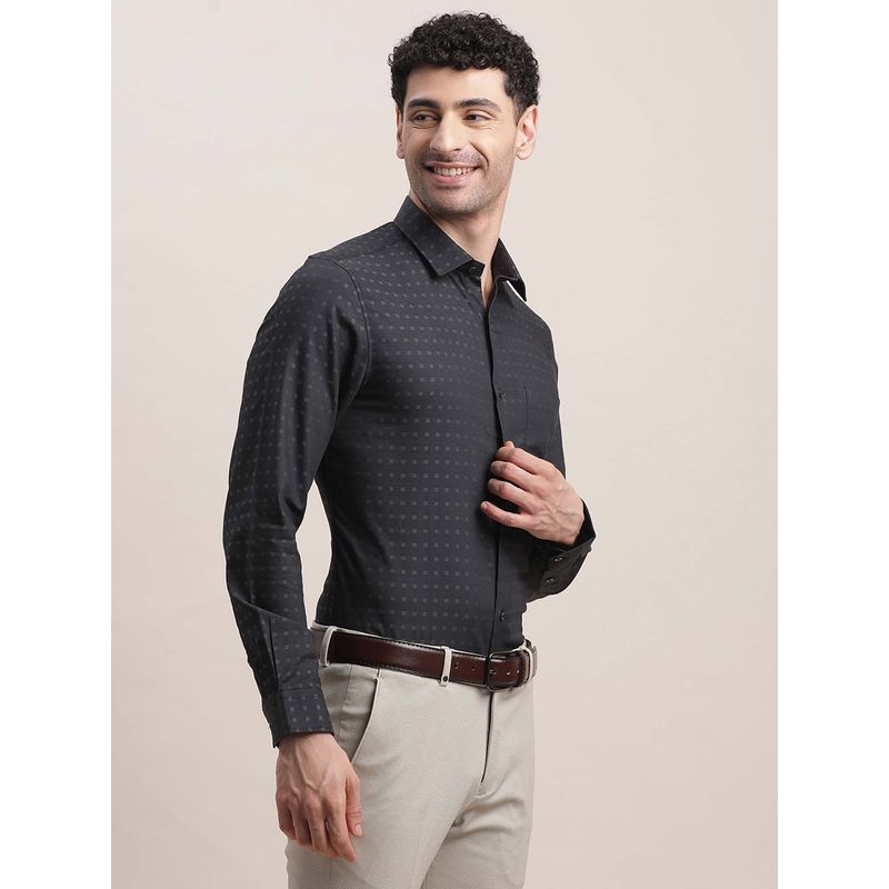 Buy Turtle Men Cotton Dobby Regular Fit Black Formal Shirt Online