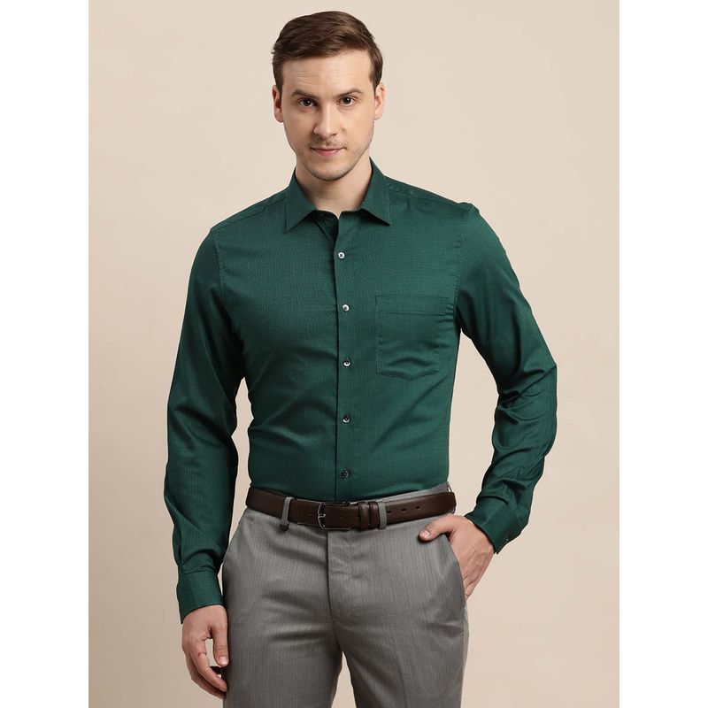 Buy Turtle Men Cotton Dobby Slim Fit Green Formal Shirt Online