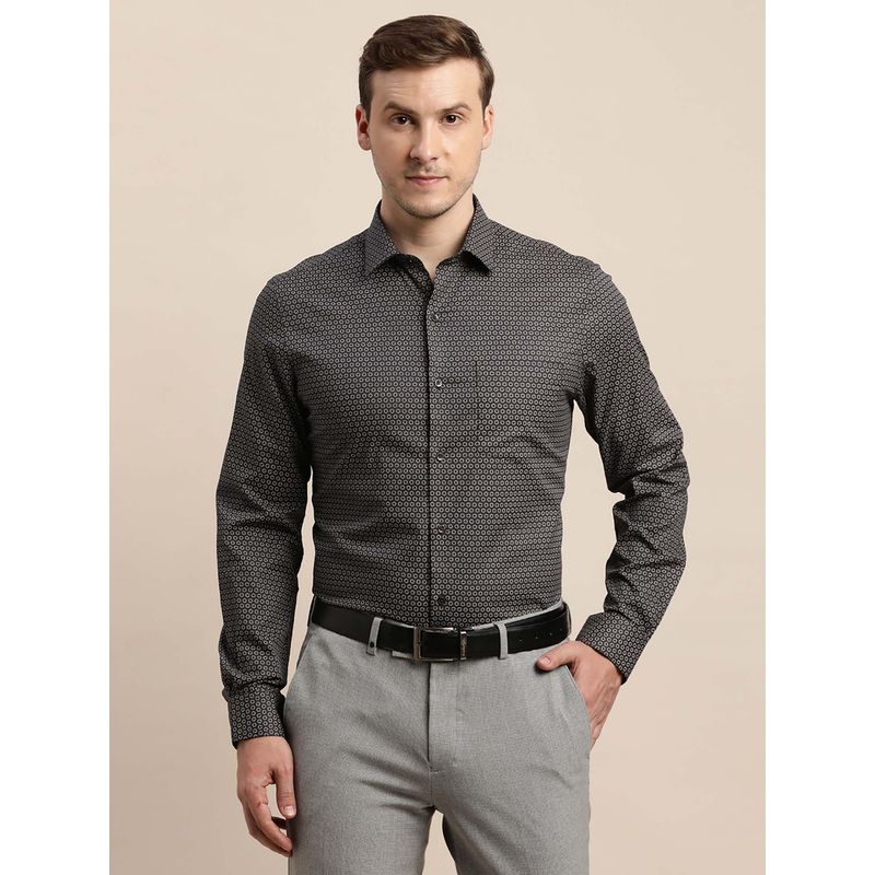 Buy Turtle Men Cotton Printed Regular Fit Black Formal Shirt Online