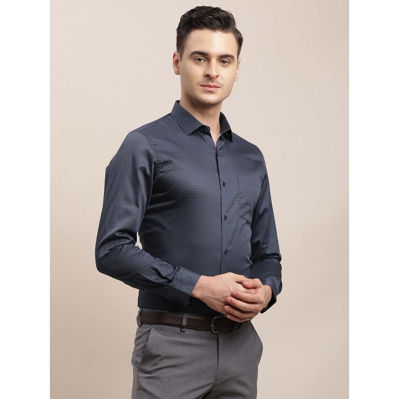 Buy Turtle Men Cotton Digital Print Slim Fit Navy Blue Formal Shirt Online