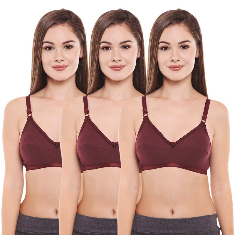 Bodycare Pack Of 3 Premium Perfect Coverage Bra Maroon Buy Bodycare Pack Of 3 Premium Perfect