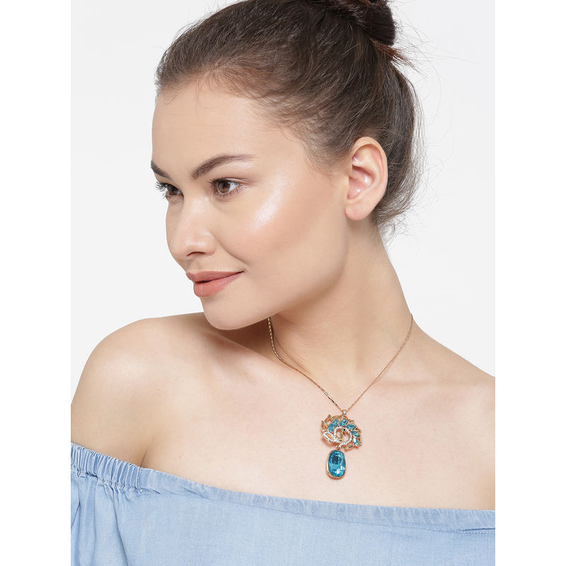 Buy Youbella Gold-Toned & Blue Stone Studded Pendant With Chain Gold Online