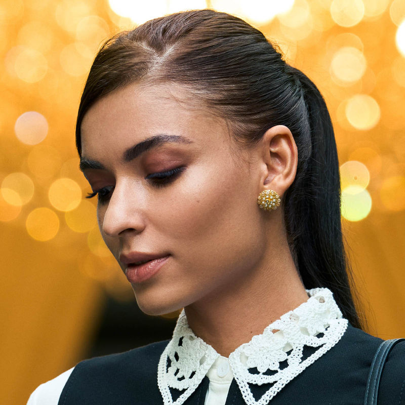 Buy Aulerth White & Gold Gulmohar Blush Studs by Tribe Amrapali Online