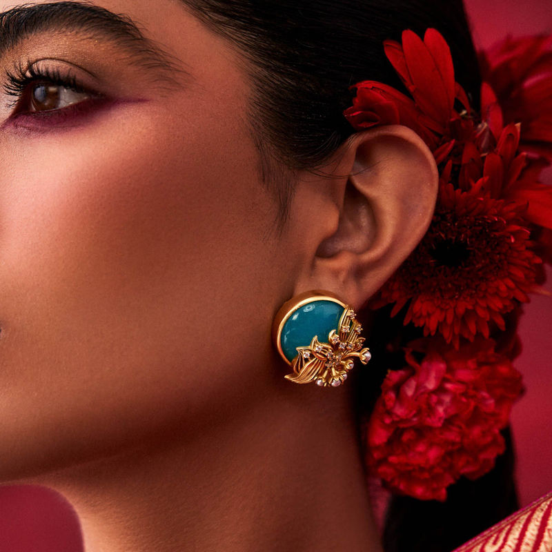 Buy Aulerth Turquoise Odeta Statement Studs by Ekaya banaras Online