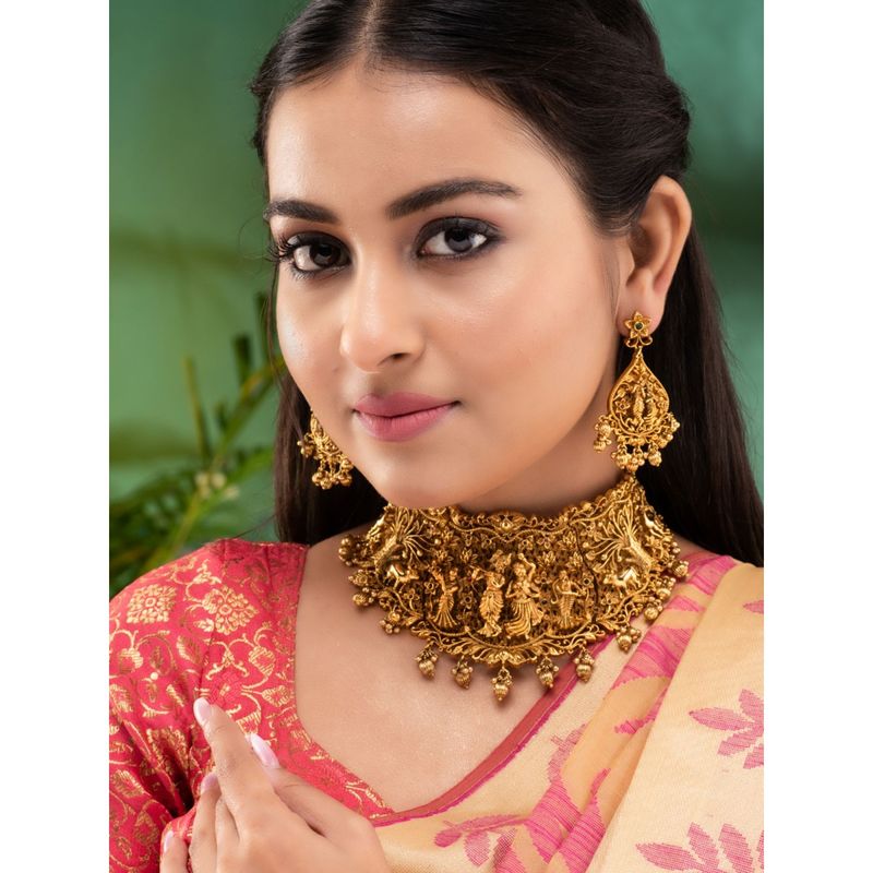 Buy Saraf RS Jewellery Gold Polish Red Stone Studded Radha Krishna Choker Jewellery (Set Of 2 ...