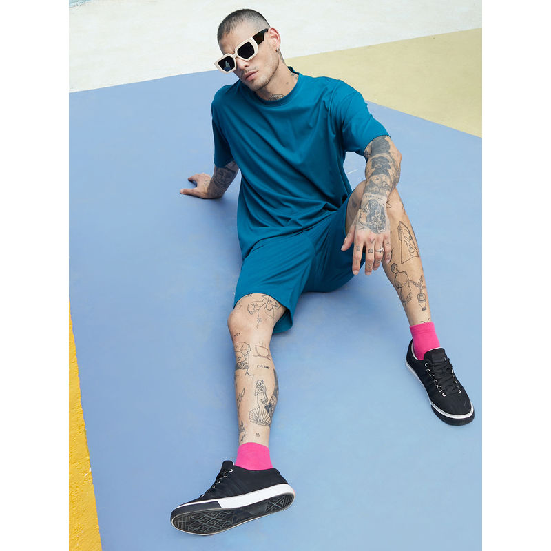 Buy Campus Sutra Men's Oversized Solid Teal Blue Casual Co-Ord (Set of 2) Online