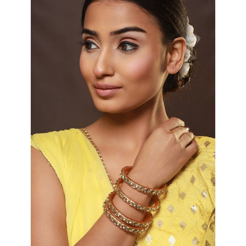 Buy Aatmana Gold Plated Kundan Studded Triangle Shaped Bangles (Set of ...