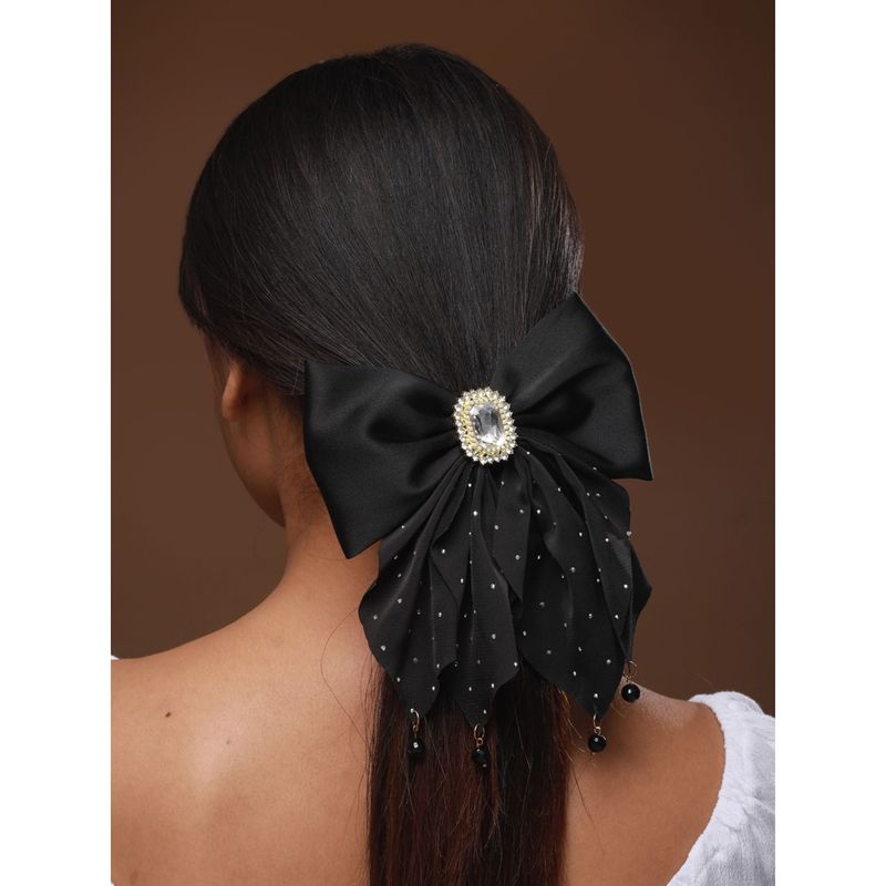 Buy Aatmana Black Printed & Cz Studded Embellished Ponytail Hair Clip ...