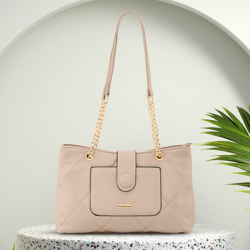 Buy Fastrack Beige Structured Quilted Shoulder Bag For Women Online