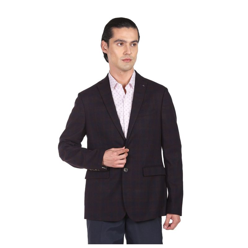Buy Arrow Men Navy Regular Fit Check Formal Blazer Online
